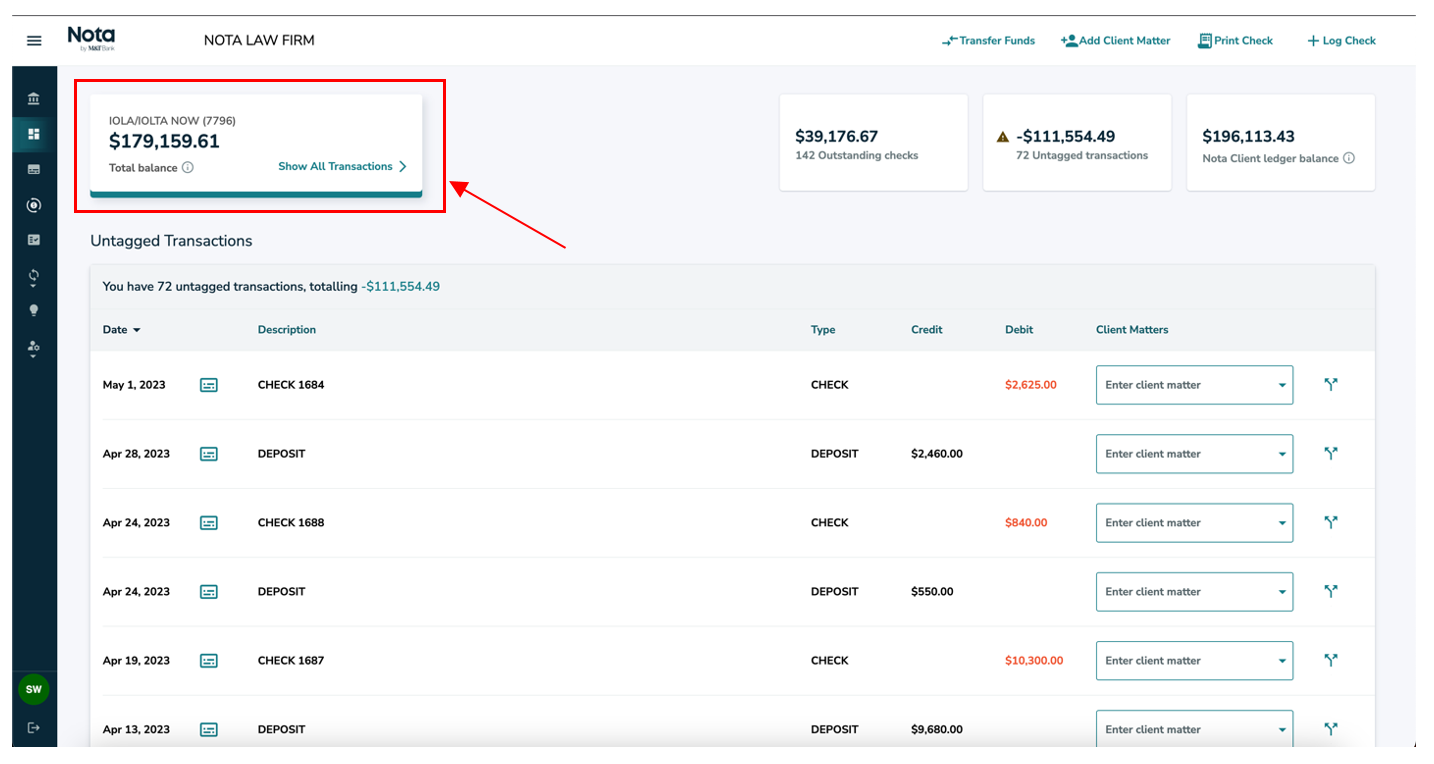 How do I view all transactions in Nota?