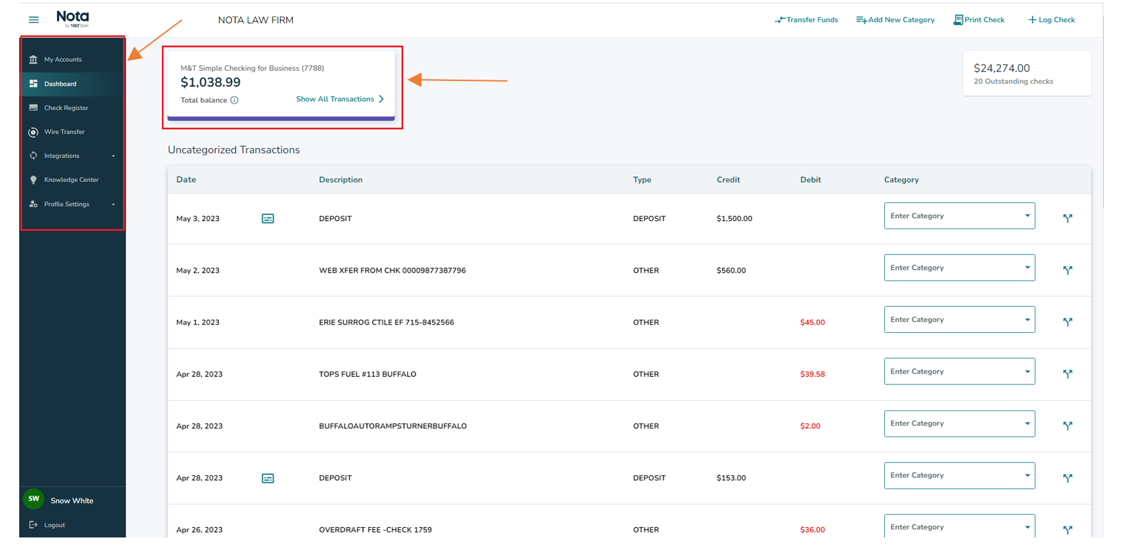 How do I navigate the Nota Dashboard?
